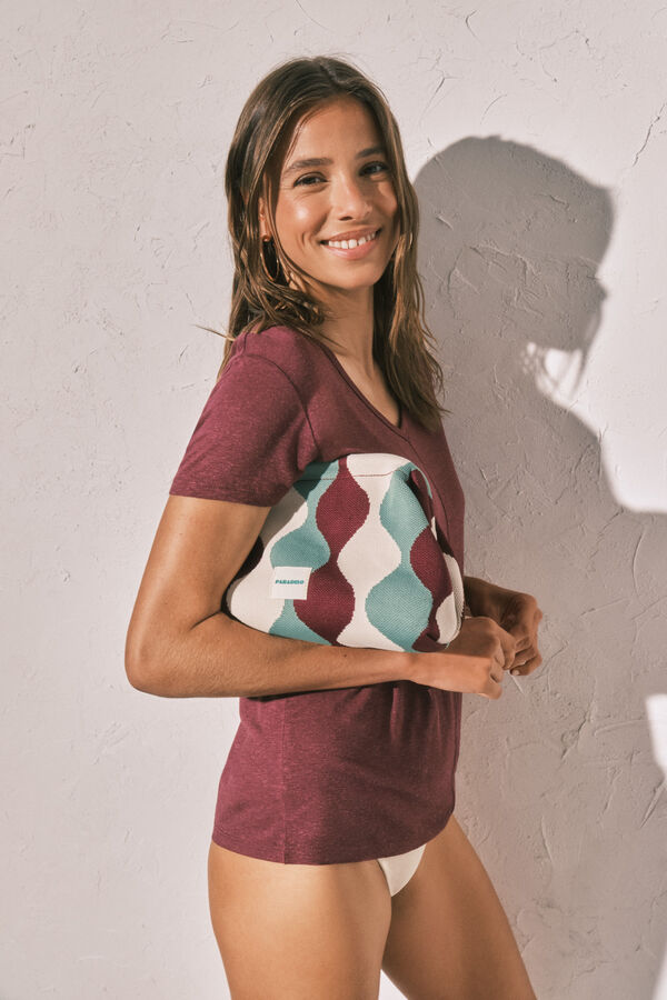 Mehrfarbige Jacquard-Kosmetiktasche groß