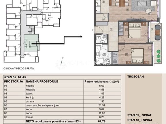Trosoban stan u izgradnji, 67,79m², 1.sprat, Obrenovac-CENTAR, 149.138€