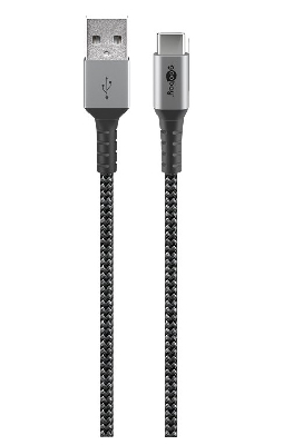 Kabl, USB, V2.0, A muški na USB-C muški, za punjenje urećaja, 3A max, tekstilni omotač, 1 metar