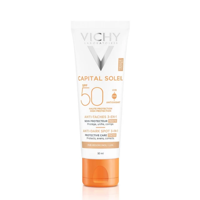 Vichy Capital Soleil Tonirana krema za zaštitu od sunca protiv tamnih fleka 3u1 SPF 50+, 50 ml