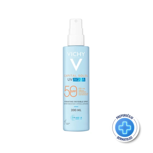 Vichy Capital Soleil Hidrirajući sprej za lice i telo SPF 50 visoka zaštita, 200 ml
