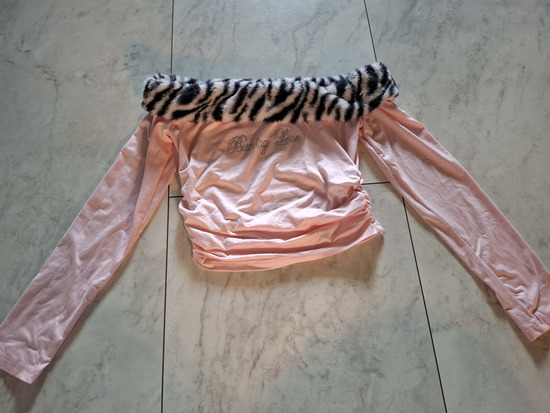 NOVA Romwe roze bluza sa zebra krznom S/36
