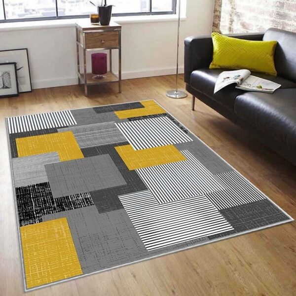 Tepih sa gumenom podlogom 180x280cm – Žuto-sivi pravougaonici, TG-5125