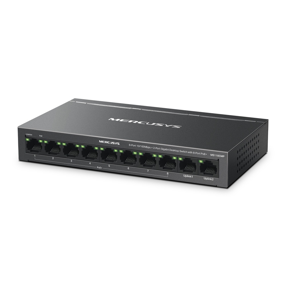 Mercusys MS110CMP V1.0, 8-Port 10/100Mbps + 2-Port Gbit Desktop Switch with 8-Port PoE+