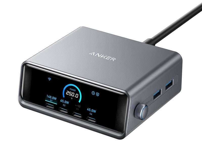 ANKER Prime 250W GaN stoni brzi punjač, 6-portova (4x USB-C, 2x USB-A) srebrni
