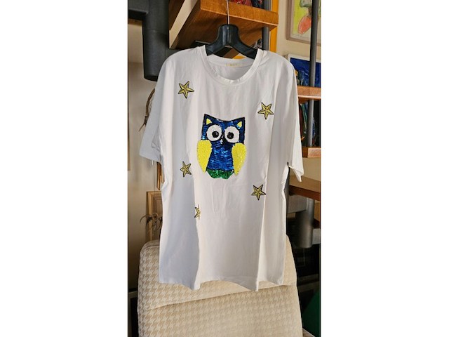 M&;V owl sequins nova oversize pamučna majica