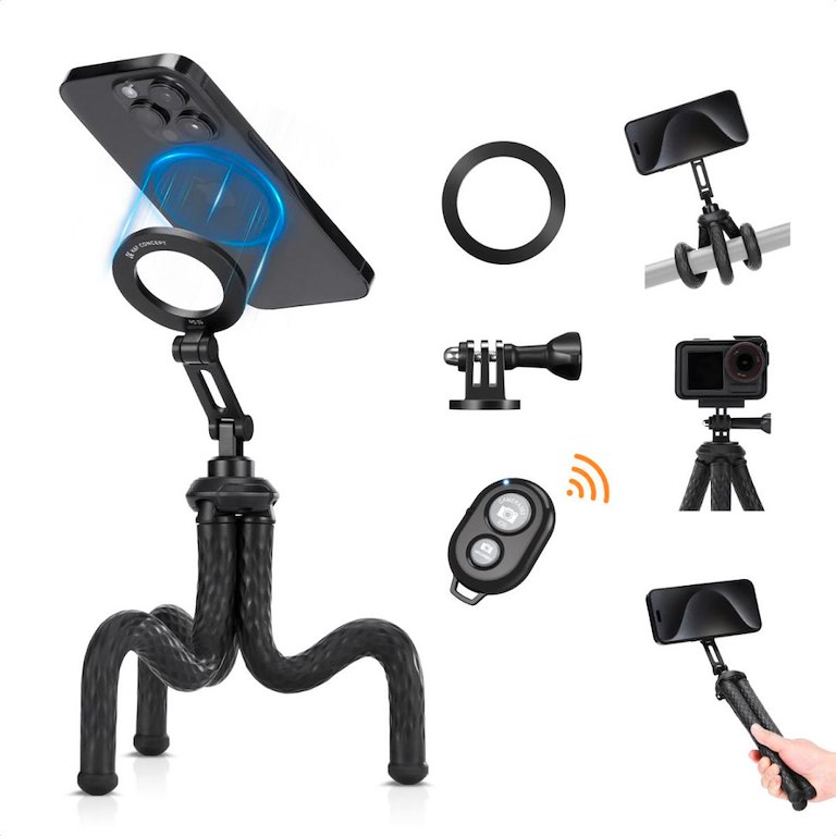 K&F Concept Octopus Magnetic Phone Holder Tripod + Magnetic Guide, Bluetooth Remote Control, Mobile Phone Lanyard, GoPro Adapter MS36 KF09.164