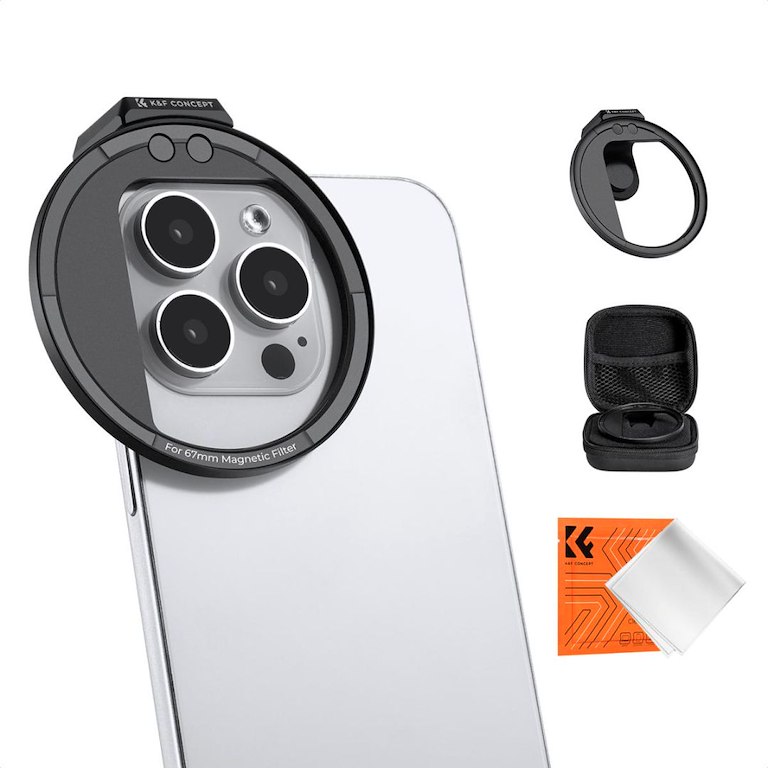 K&F Concept 67mm Magnetic Filter Adapter, Quick Release Magnet Phone Lens Filter Ring, with Cold Shoe Mount, Locking Knob KF01.2675