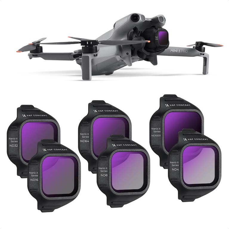 K&F Concept ND Filter Set za DJI Mini 5 Pro, 6-Pack ND4 ND8 ND16 ND32 ND64 ND1000 SKU.1675