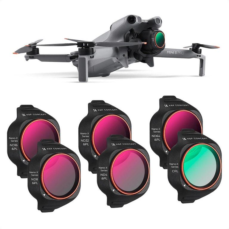 K&F Concept ND/CPL Filter Set za DJI Mini 5 Pro, 6-Pack ND4/CPL ND8/CPL ND16/CPL ND32/CPL ND64/CPL SKU.1676