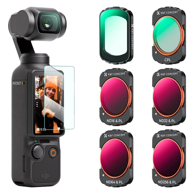 K&F Concept DJI Osmo Pocket 3 Filter Set Magnetic UV + CPL + ND/CPL, 6-Pack SKU.2149