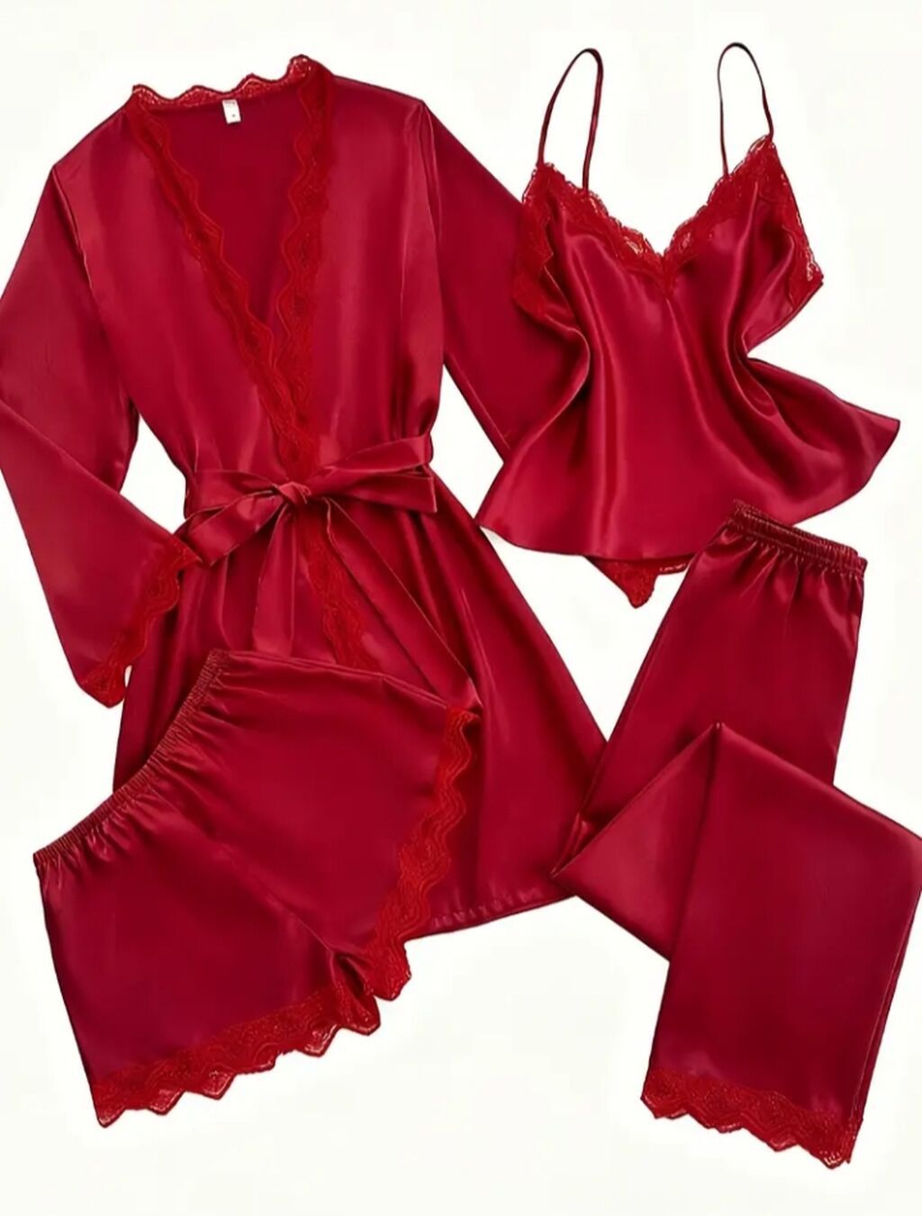 Ženski satenski set za spavanje – 5 delova, bordo/crvena - Materijal