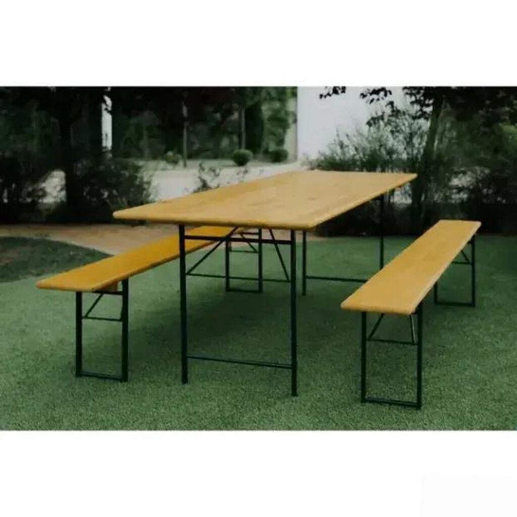 PIVSKI SET STO I 2 KLUPE NOV BASTENSKI SET DRVO-METAL AKCIJA | Cene