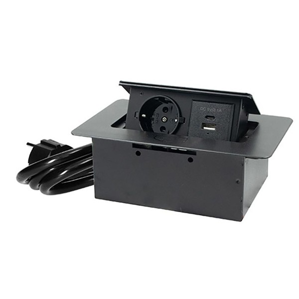 POPUP KUTIJA 1xŠUKO+1xUSB-A+1xUSB-C CRNA 5V 2,1A 10W 3600W ME-PN-1213-USB 1,5m