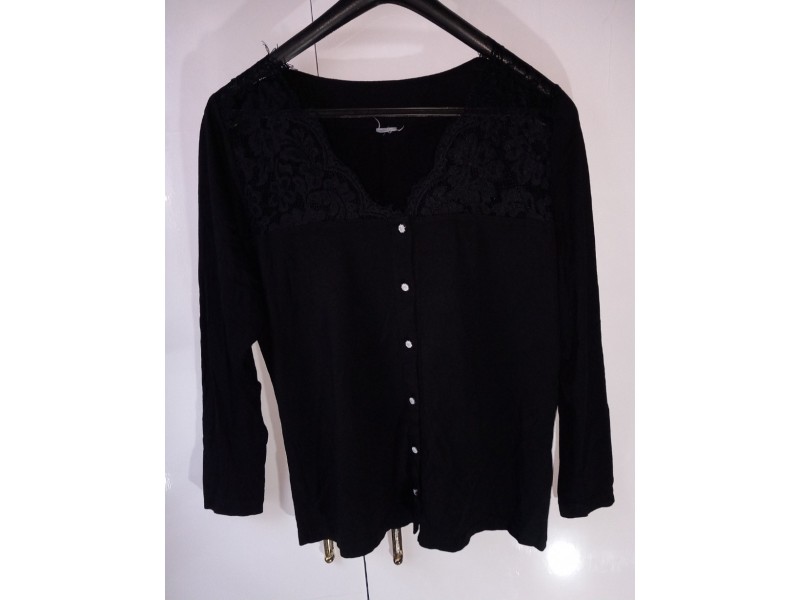 CRNI KARDIGAN čipka biser dugmad ženski XL