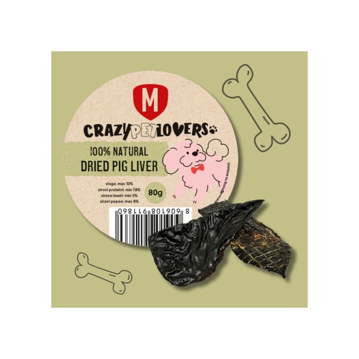Crazy Pet Lovers: Sušena svinjska jetra Natural Dried Pig Liver, 80 gr