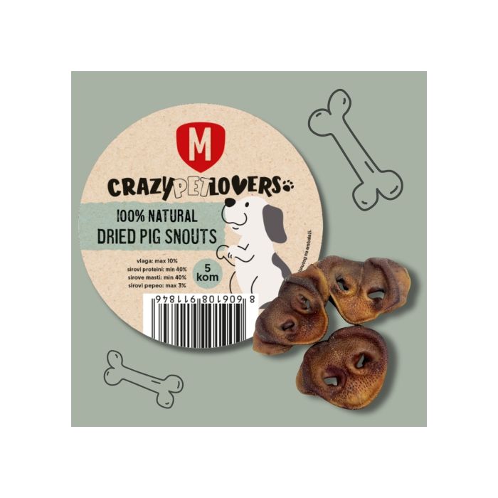 Crazy Pet Lovers: Sušene svinjska njuška Natural Dried Pig Snouts, 5 kom