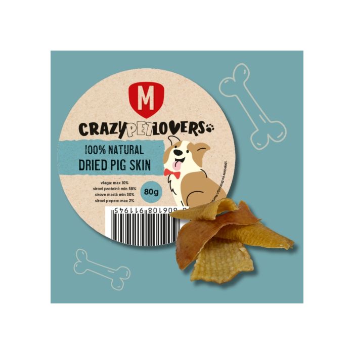 Crazy Pet Lovers: Sušene svinjske kožice Natural Dried Pig Skin, 80 gr