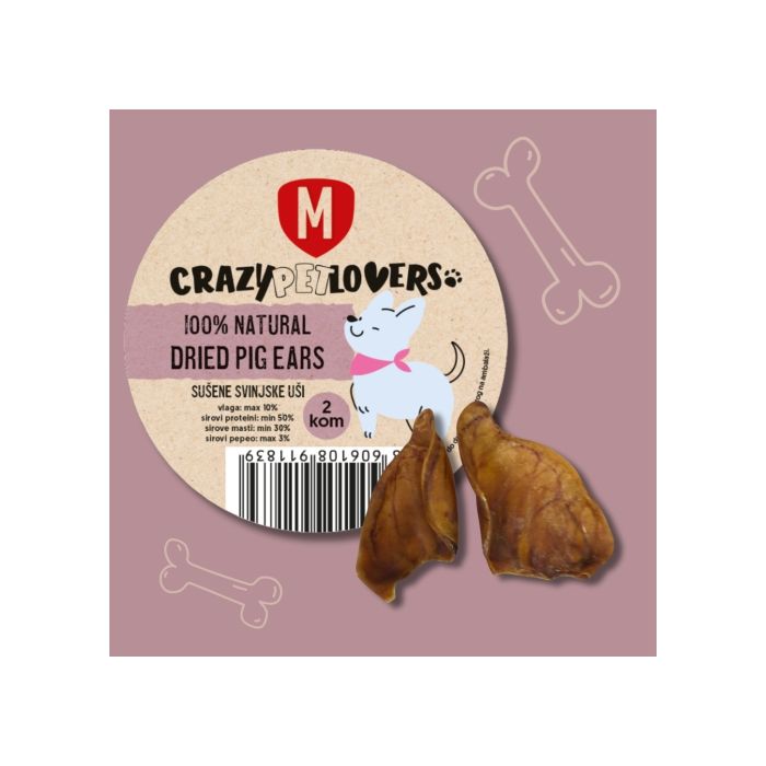 Crazy Pet Lovers: Sušene svinjske uši Natural Dried Pig Ears, 2 kom