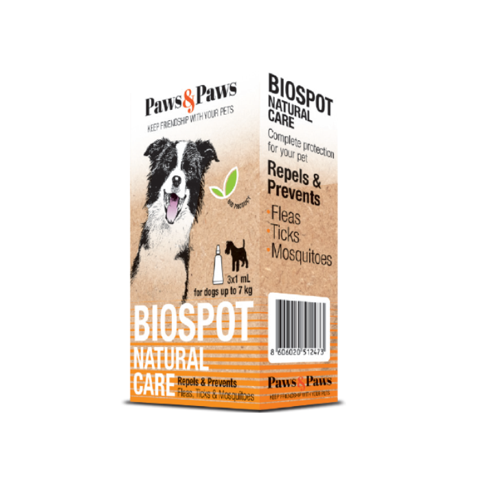 Paws and Paws: Prirodno sredstvo protiv parazita za pse do 7 kg Biospot On, 3x1ml