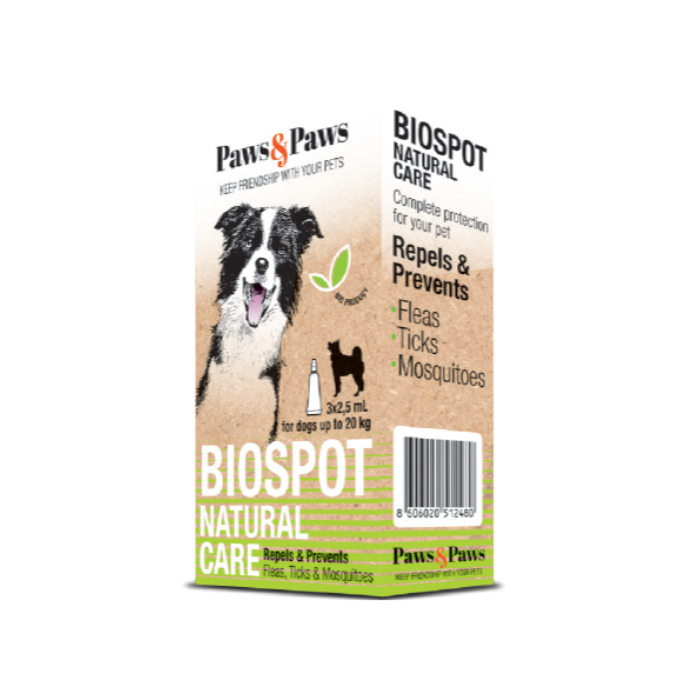 Paws and Paws: Prirodno sredstvo protiv parazita za pse do 7-20 kg Biospot On, 3x2.5 ml