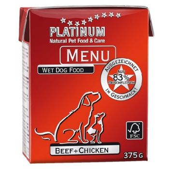 Platinum: Meso i povrće u sopstvenom soku Dog Menu, 375 gr