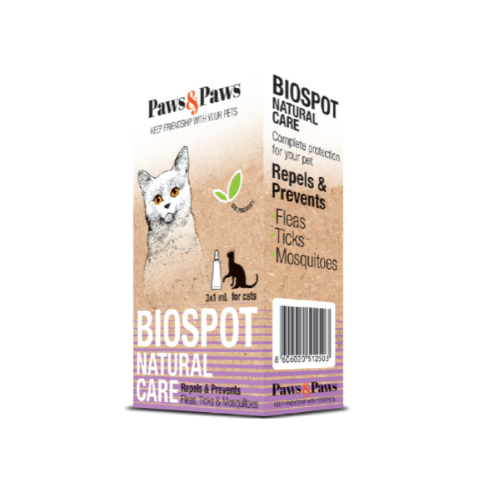 Paws and Paws: Prirodno sredstvo protiv parazita za mačke i mačiće Biospot On, 3x1ml