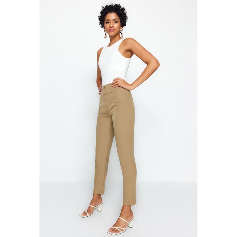 Trendyol Brown Cigarette Skinny Leg Waist Stitching Detail Woven Trousers