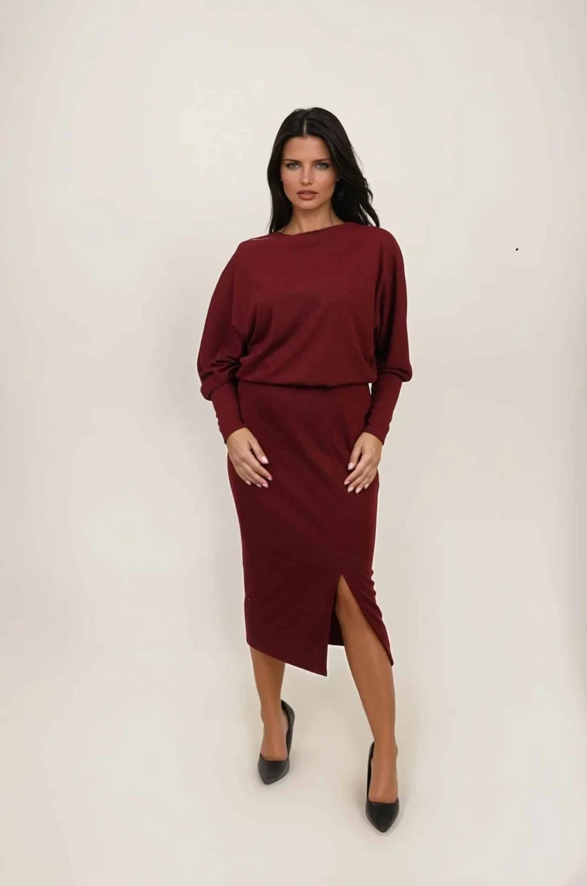 Elegantna bordo midi haljina