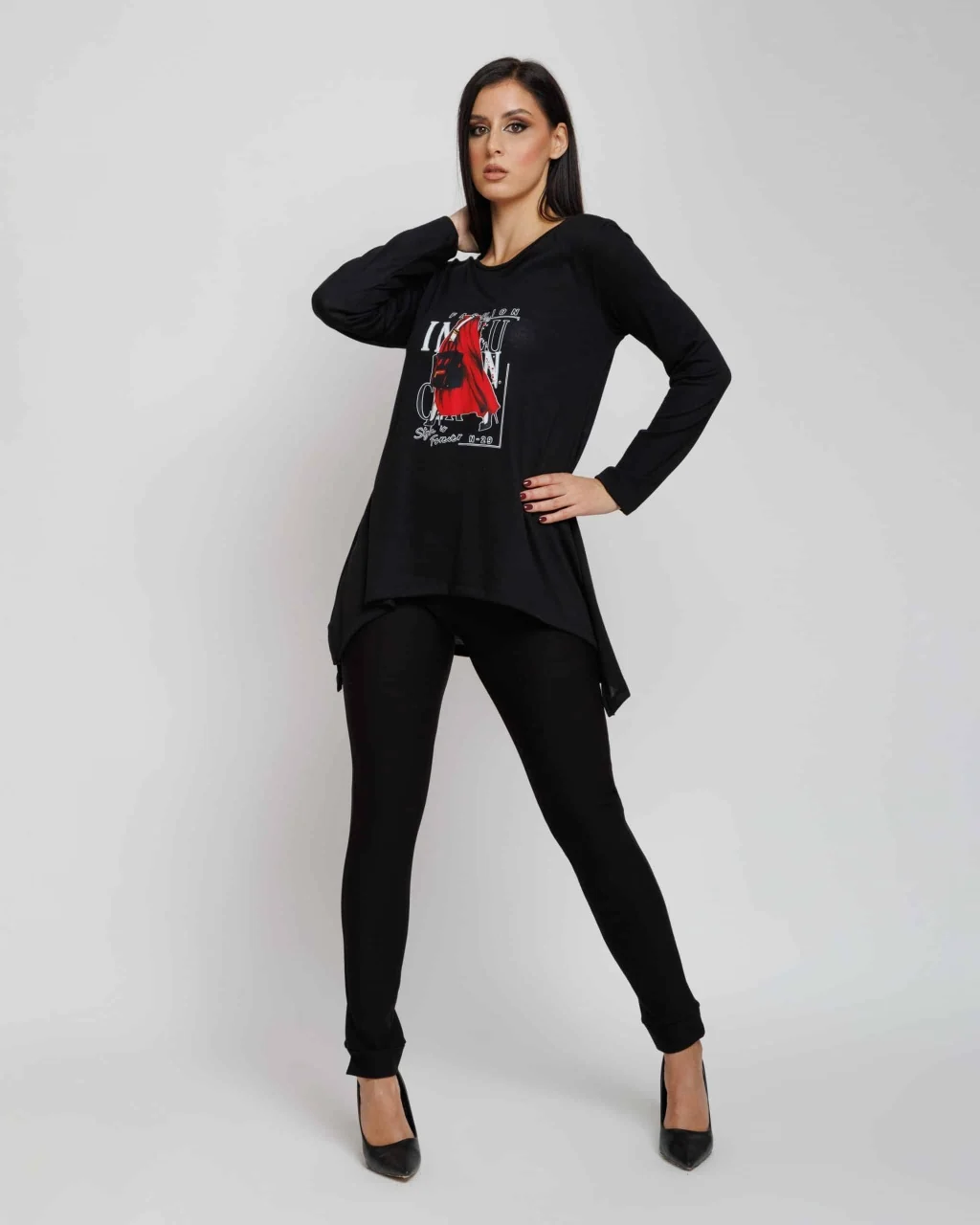 Crna tunika sa printom – casual model