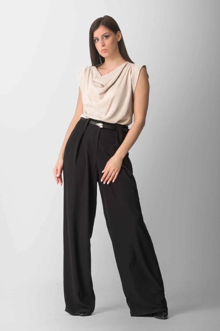 Ženske crne elegantne pantalone visokog struka