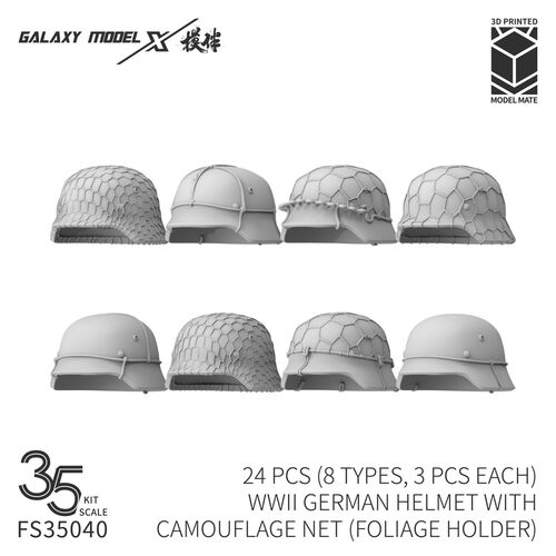 Galaxy-Model FS35040 German WWII Helmet with Camouflage Net (Foliage Holder / 3D-Printed)