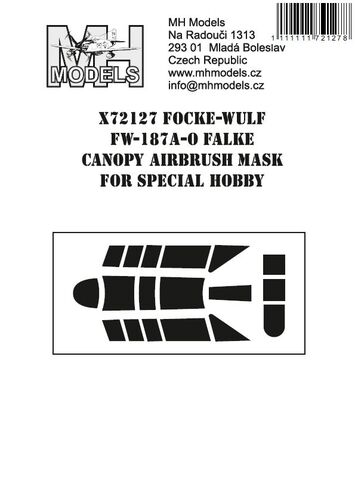 NEW! MH Models X72127 Focke-Wulf Fw-187A-0 Falke Canopy Airbrush Mask For Special Hobby