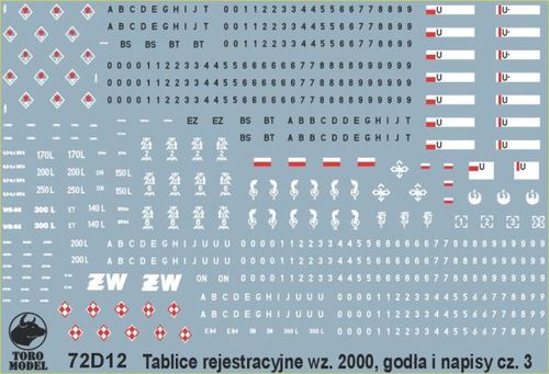Toro Model 72D12 Tablice rejestracyjne wz.2000, godła i napisy eksploatacyjne pojazdów Wojska Polskiego część 2