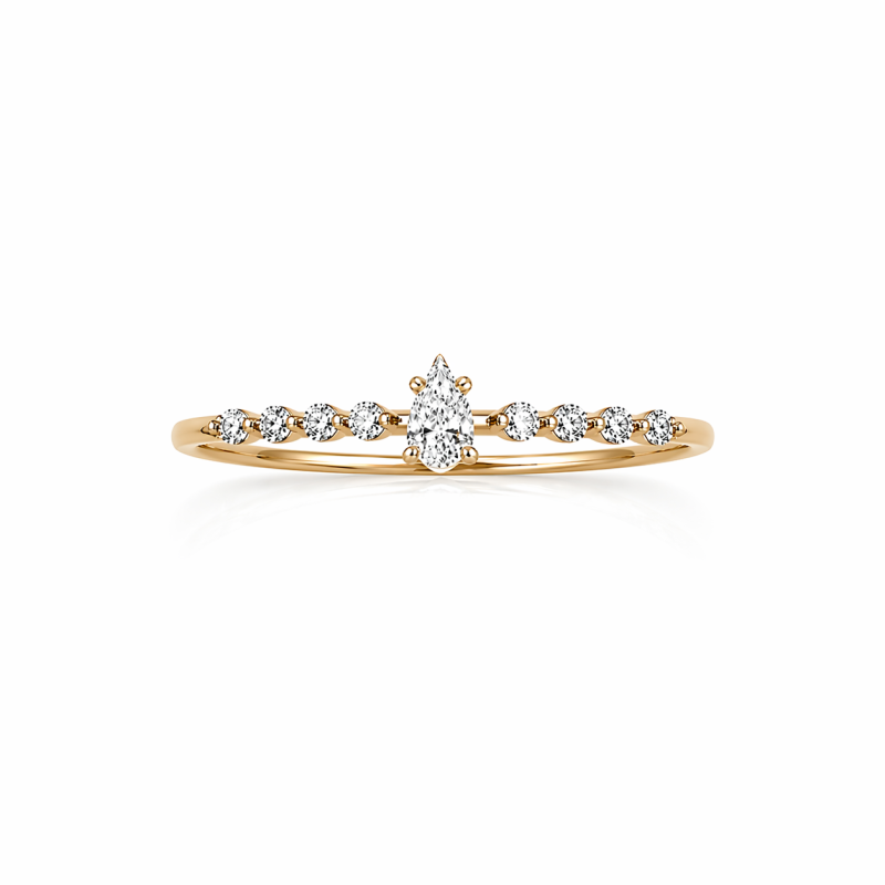 PEAR SHAPE YELLOW GOLD RING WITH DIAMONDS