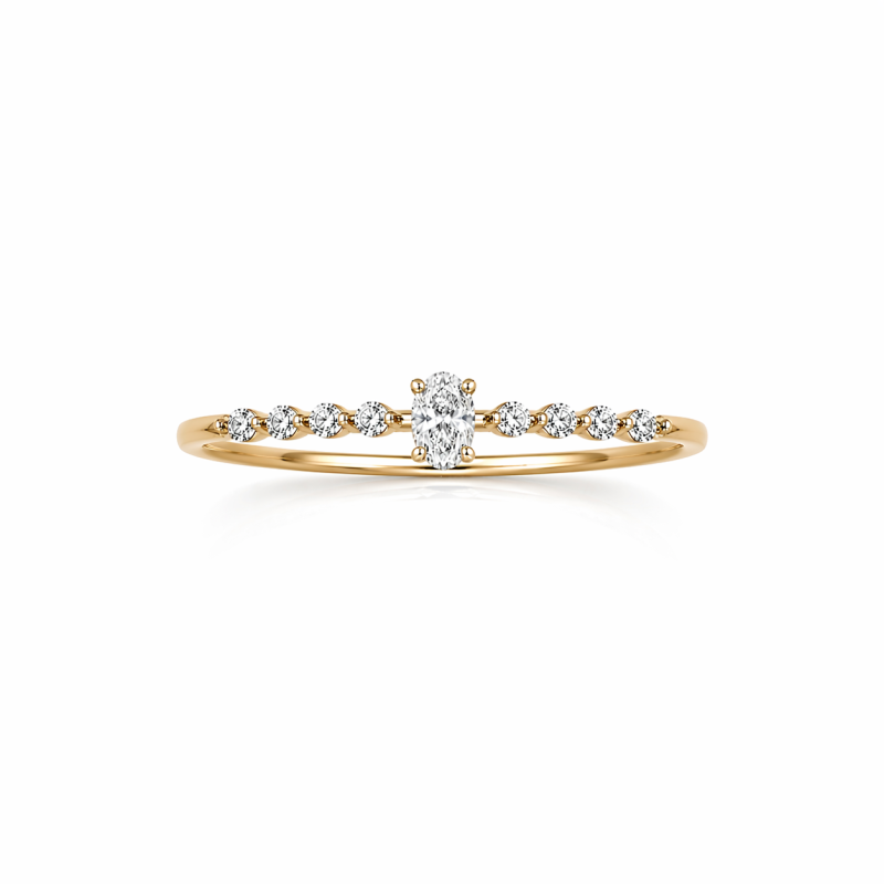 OVAL YELLOW GOLD RING WITH DIAMONDS