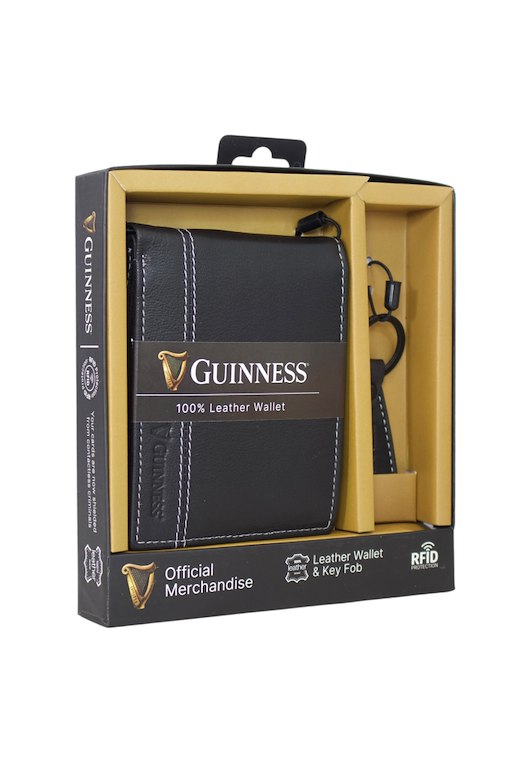 Gift box: novčanik muški kožni 120x90x20 mm i kožni privezak GS01 Guiness