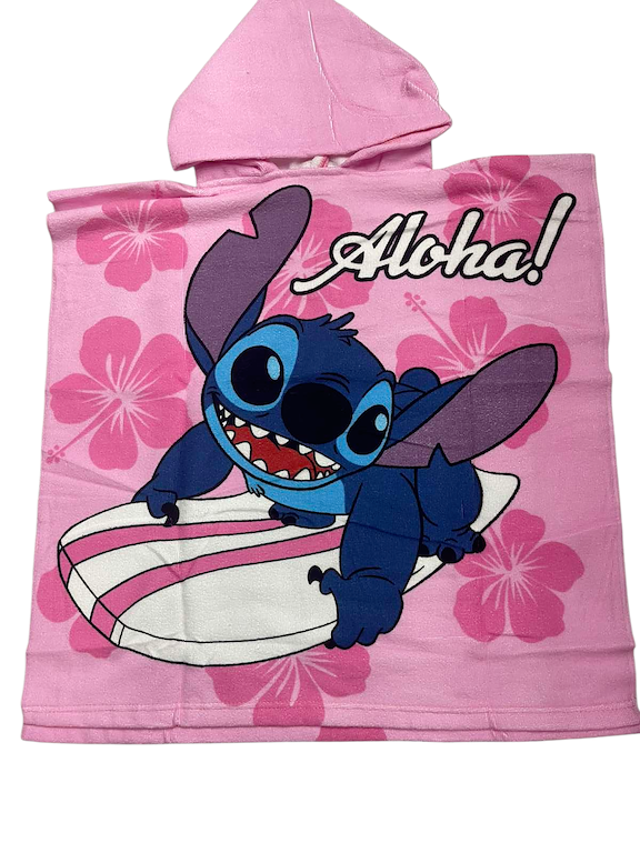 Dečiji pončo peškir sa kapuljačom – Pončo Stich roze – Peškir sa kapuljačom lin-014