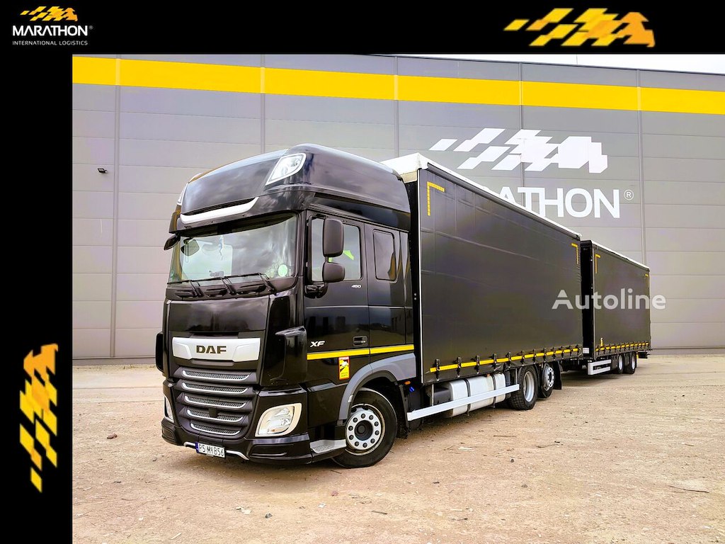 DAF XF 480 kamion sa klizna zavesa cerada + prikolica sa kliznom ceradom