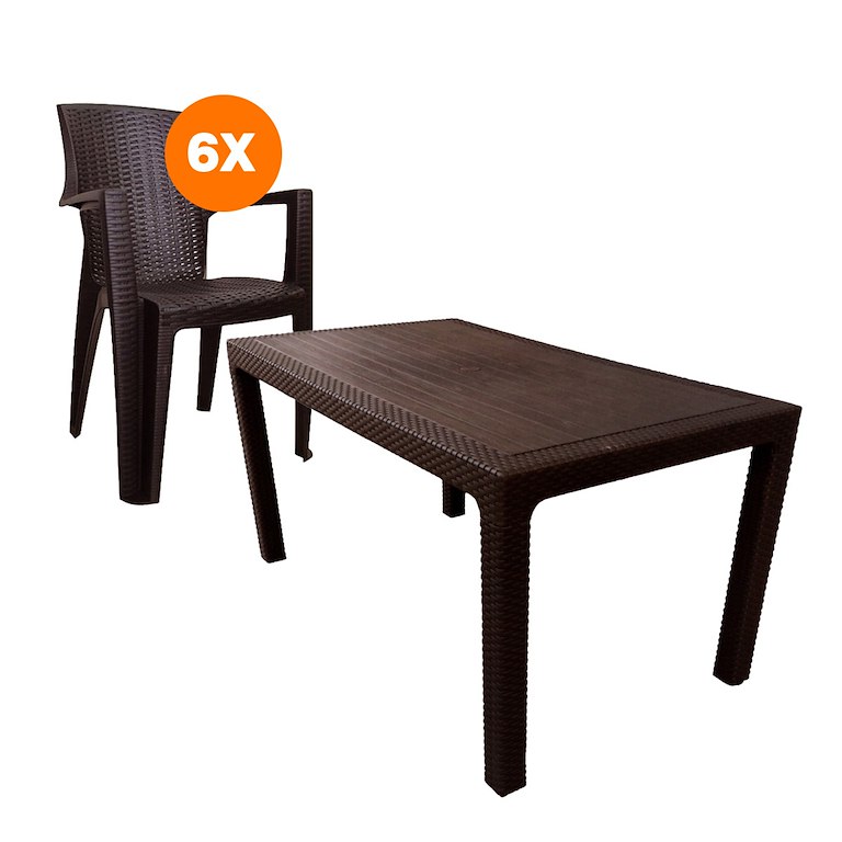 Baštenski set AMELIA Rattan Lux sa stolom 150 cm, wenge sa 6 stolicaID: EK000847316