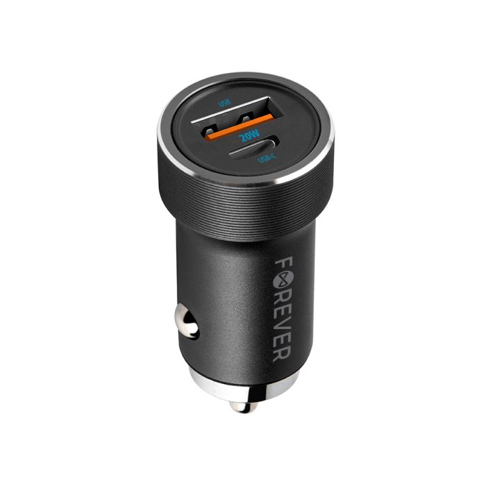 Forever CC-06 PD QC (USB-A- USB-C) 20W Auto punjač crni