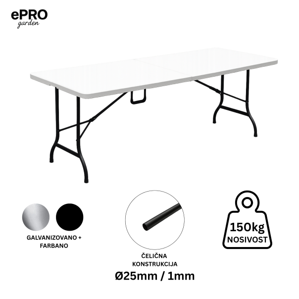 ePRO sklopivi baštenski sto 180x74x74cm, metal-plastika