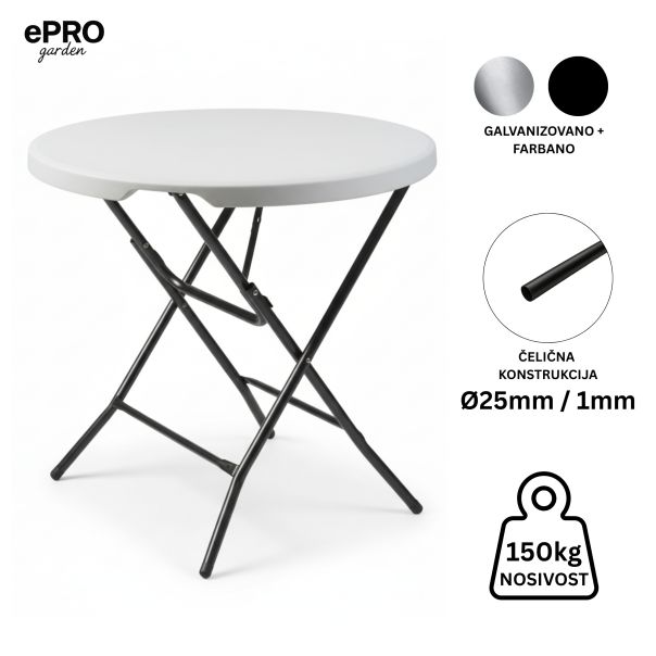 ePRO sklopivi baštenski sto Ø80 74cm, metal-plastika