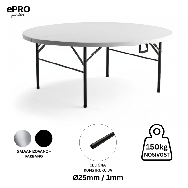ePRO sklopivi baštenski sto Ø122 74cm, metal-plastika