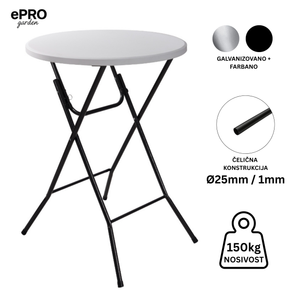 ePRO sklopivi baštenski barski sto Ø80 110cm, metal-plastika