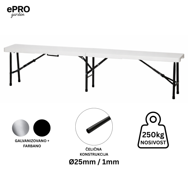 ePRO sklopiva baštenska klupa 183x43x28xcm, metal-plastika