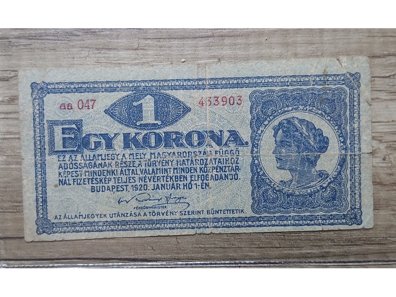 N 328 - Mađarska - 1 kr 1920 - opis -