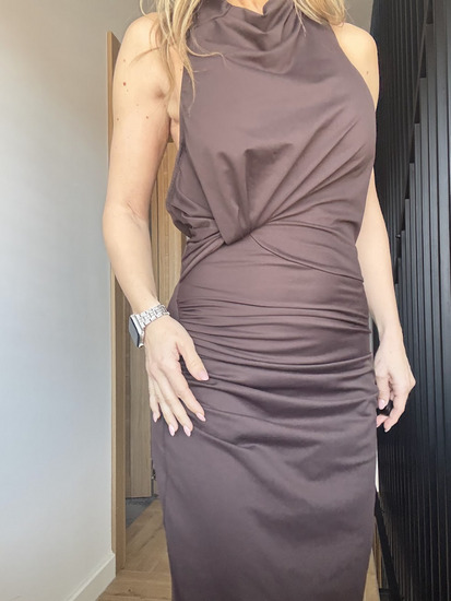 Braon bodycon duga haljina