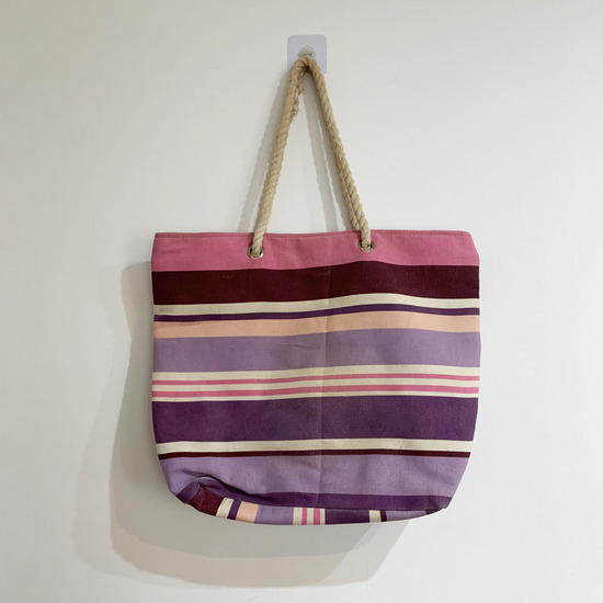 707. Platnena torba za plazu, roze, pruge