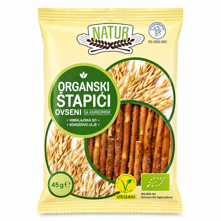 ORGANSKI ŠTAPIĆI OD CELOG ZRNA OVSA 45G NATUR